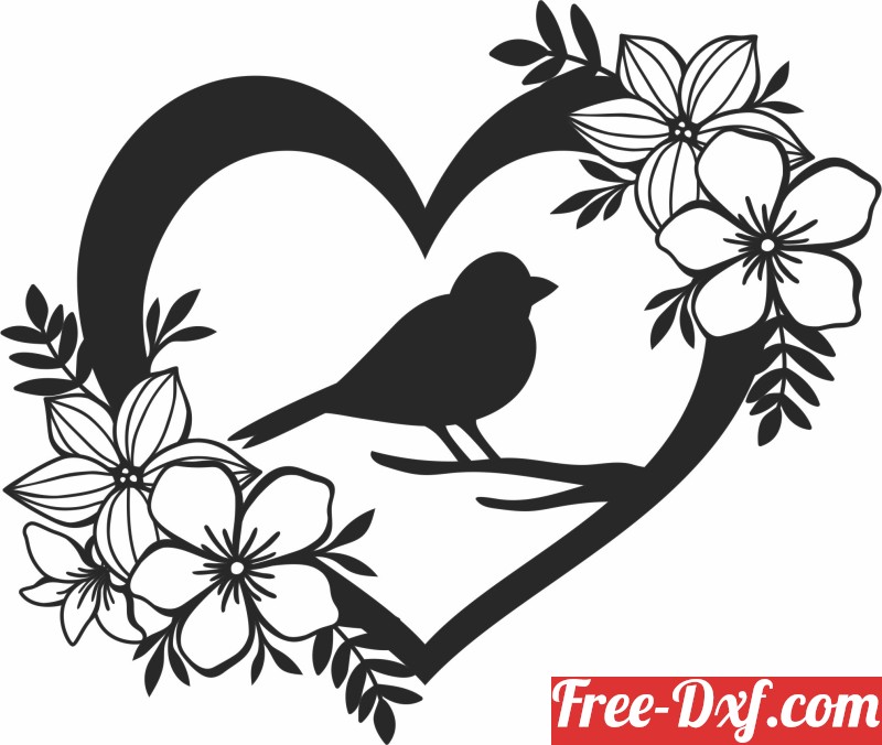 Download floral Heart bird cliparts dxf binG7 High quality free