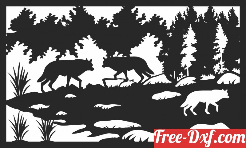 Download wolves scene forest art cTVuo High quality free Dxf file
