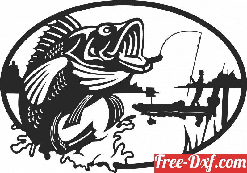 Download Fish fishing scene clipart eKEBx High quality free Dxf f