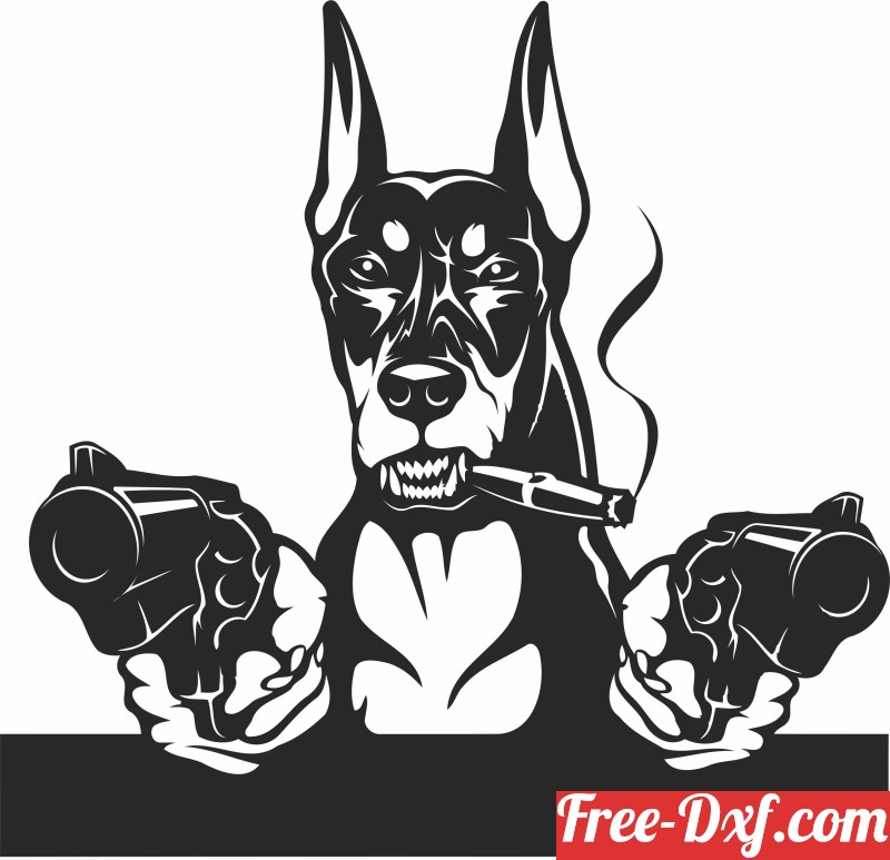 Download Doberman with guns clipart iJnMc High quality free Dxf f