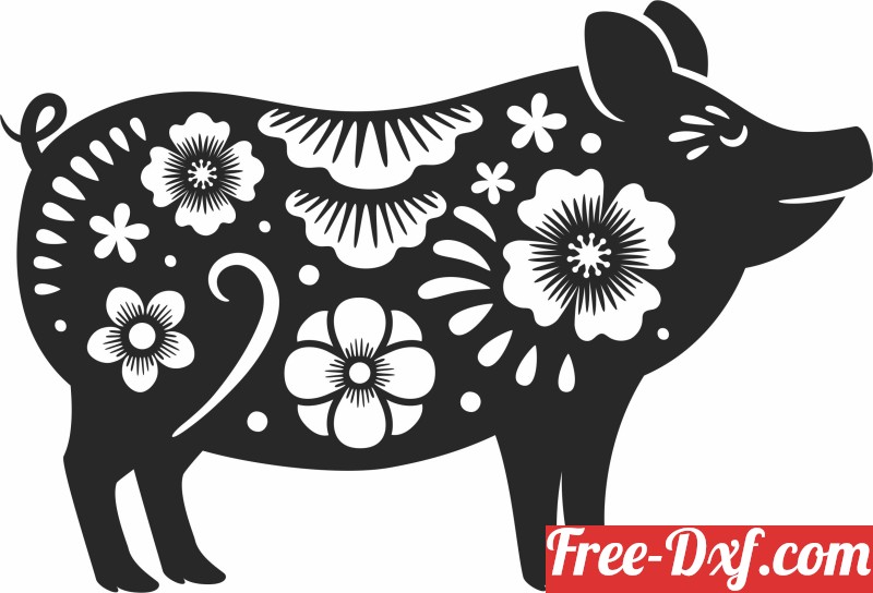Download porc with flowers clipart ireR7 High quality free Dxf fi