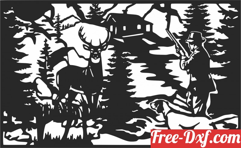 Download deer scene forest art dxf k7EfW High quality free