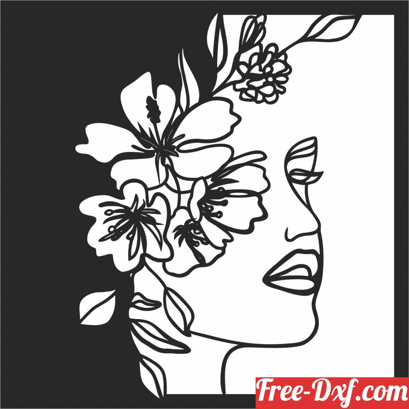 Download Women’s face with flowers kg4wx High quality free Dxf