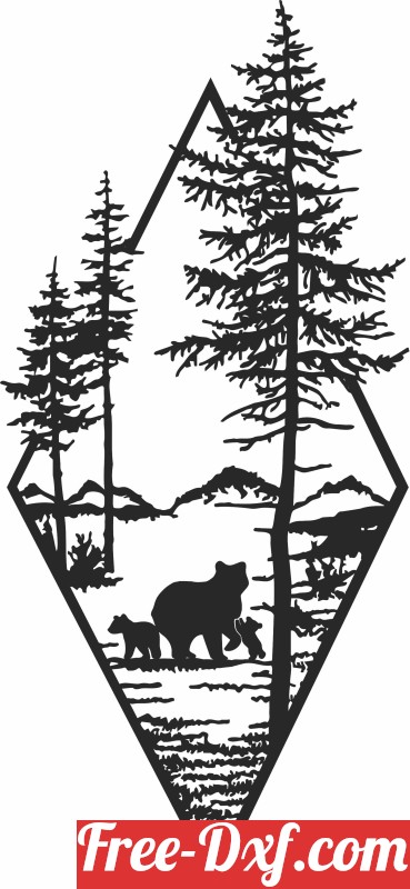 Download Wildlife bear scene wall decor dxf km41w High quality fr