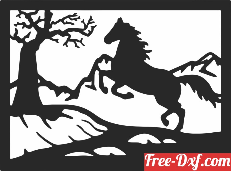 Download horse scene wall art kue0U High quality free Dxf files,