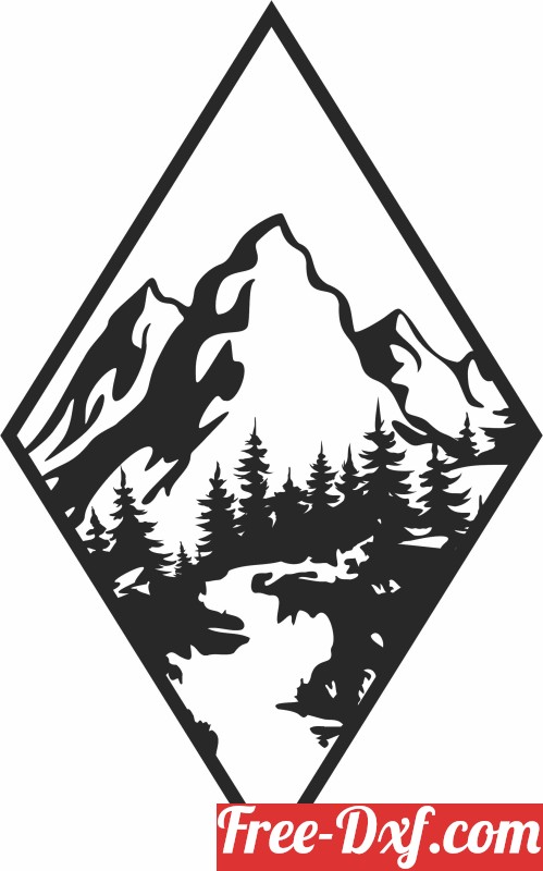 Download Mountain scene with forest decor dxf lfCoo High quality
