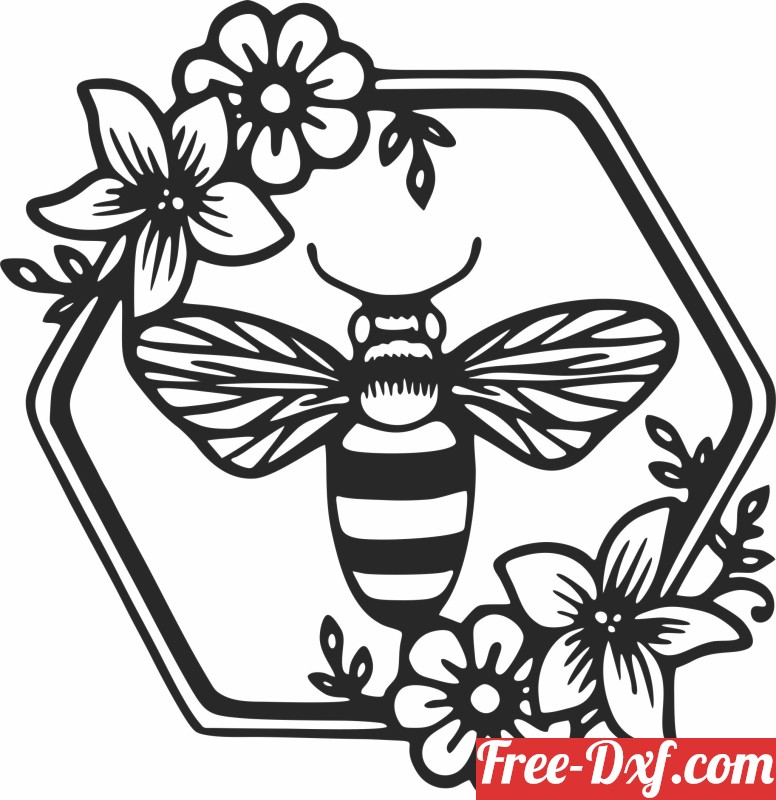 Download bee on floral frame clipart mU7zp High quality free Dxf
