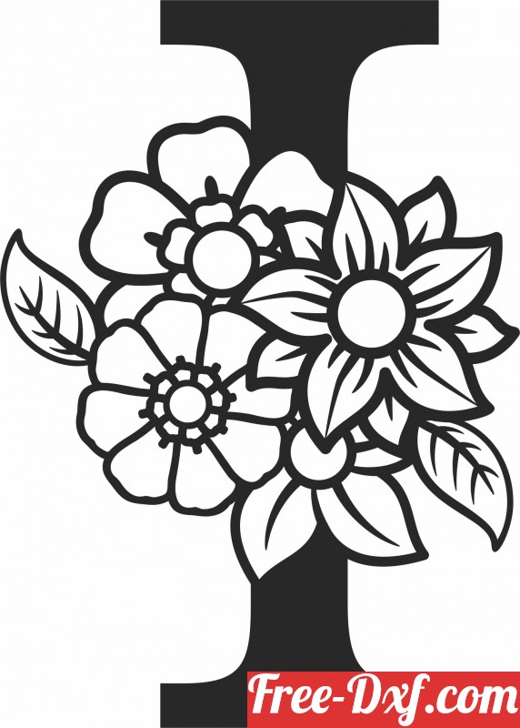 Download Monogram Letter I with flowers mz0w6 High quality free D