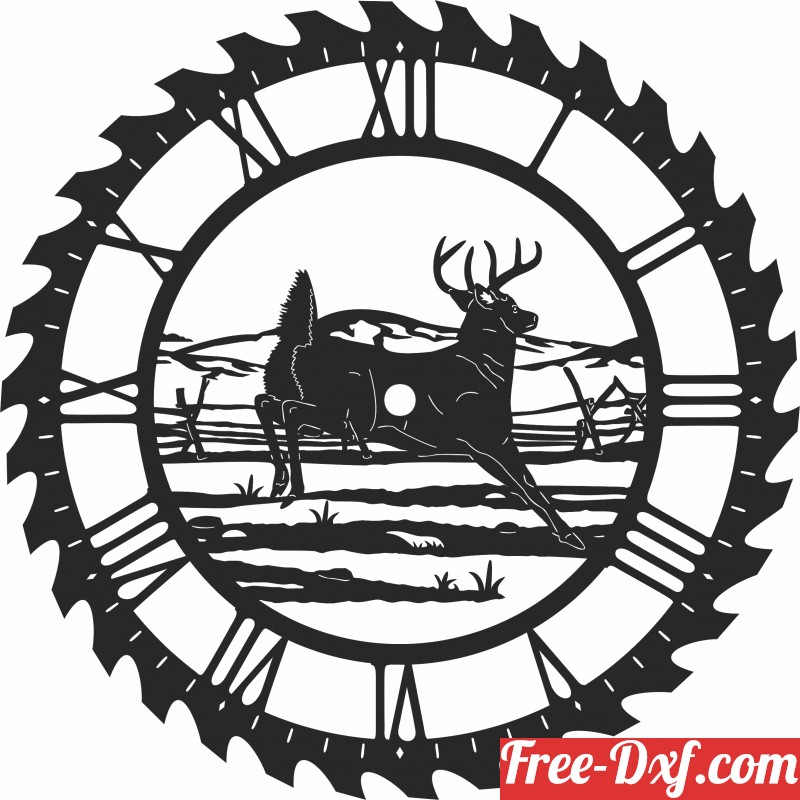 Download deer sceen saw wall clock nChl5 High quality free Dxf fi