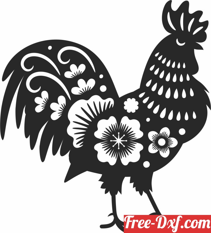 Download rooster with flowers clipart nnnDm High quality free Dxf