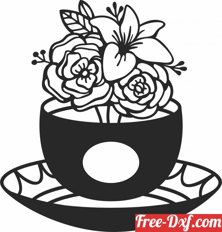 Download flowers Tea cup wall decor oR5wY High quality free Dxf f