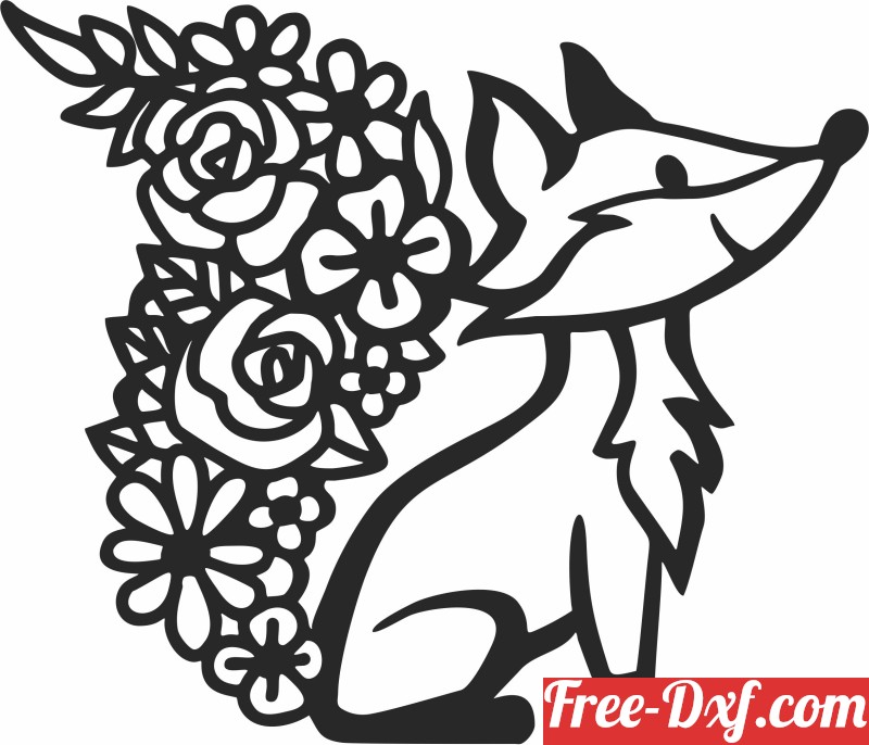 Download Fox clipart with floral tail p7YCn High quality free Dxf