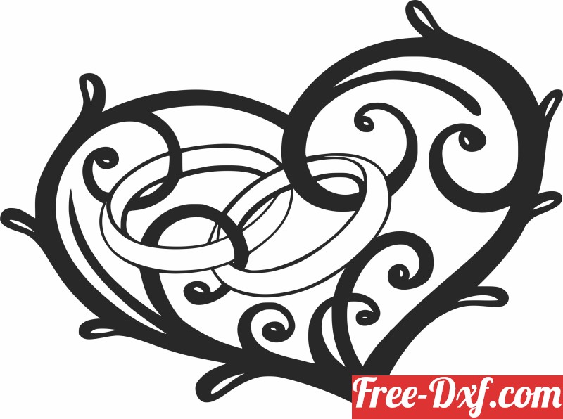 Download heart with weeding rings spwwI High quality free Dxf fil