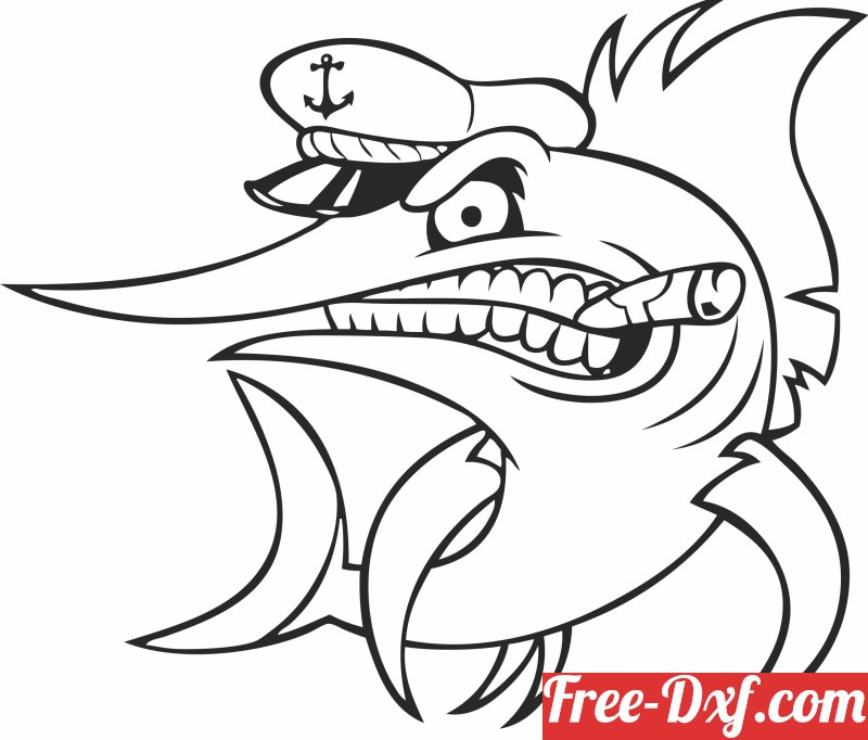 Download cartoon swordfish with captain hat tHas7 High quality fr