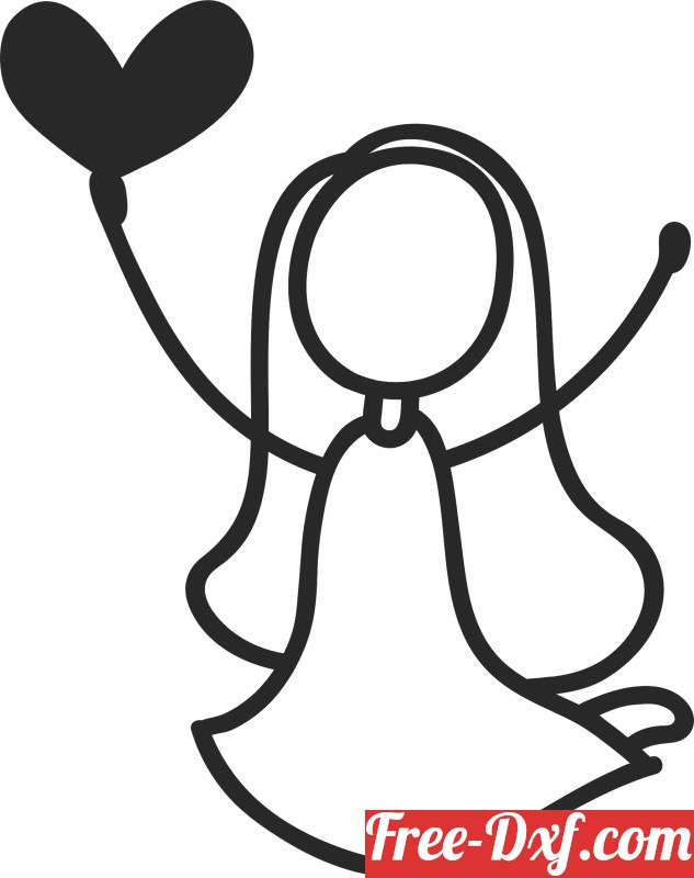 Download Stick figure girl with heart whXuU High quality free Dxf